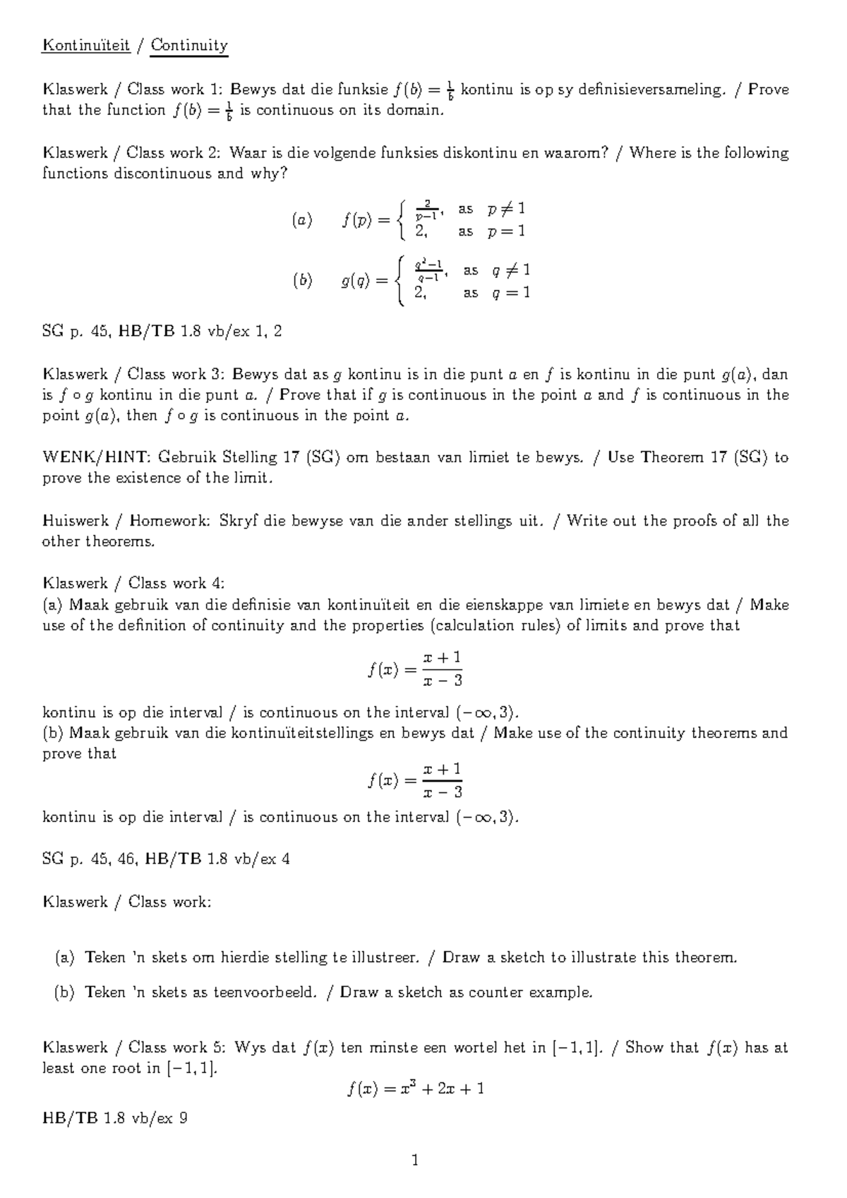 Mths111 SU 3 Class Work: Continuity and Discontinuity Problems - Studocu