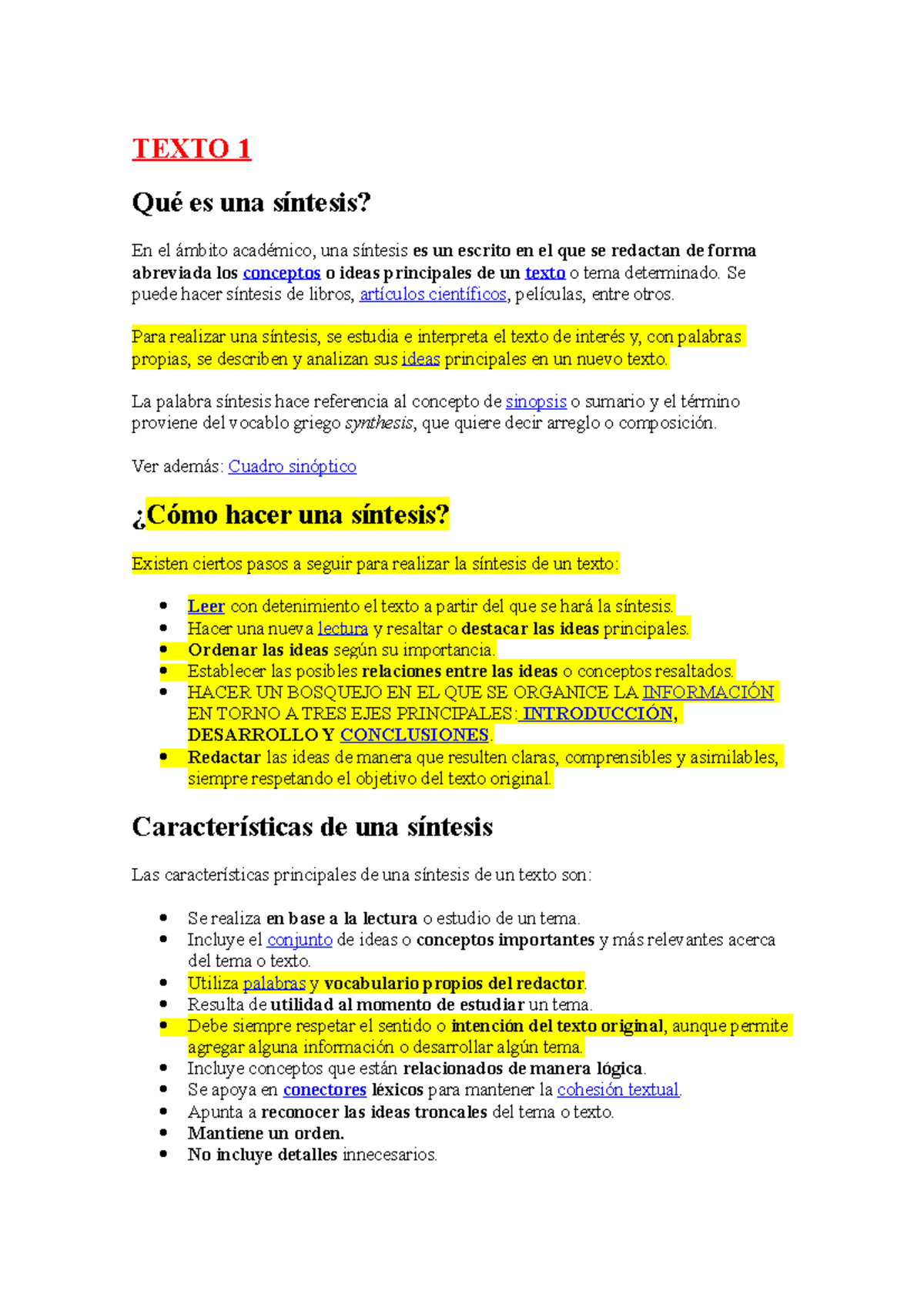 Concepto DE Sintesis - TEXTO 1 Qué es una síntesis? En el ámbito ...