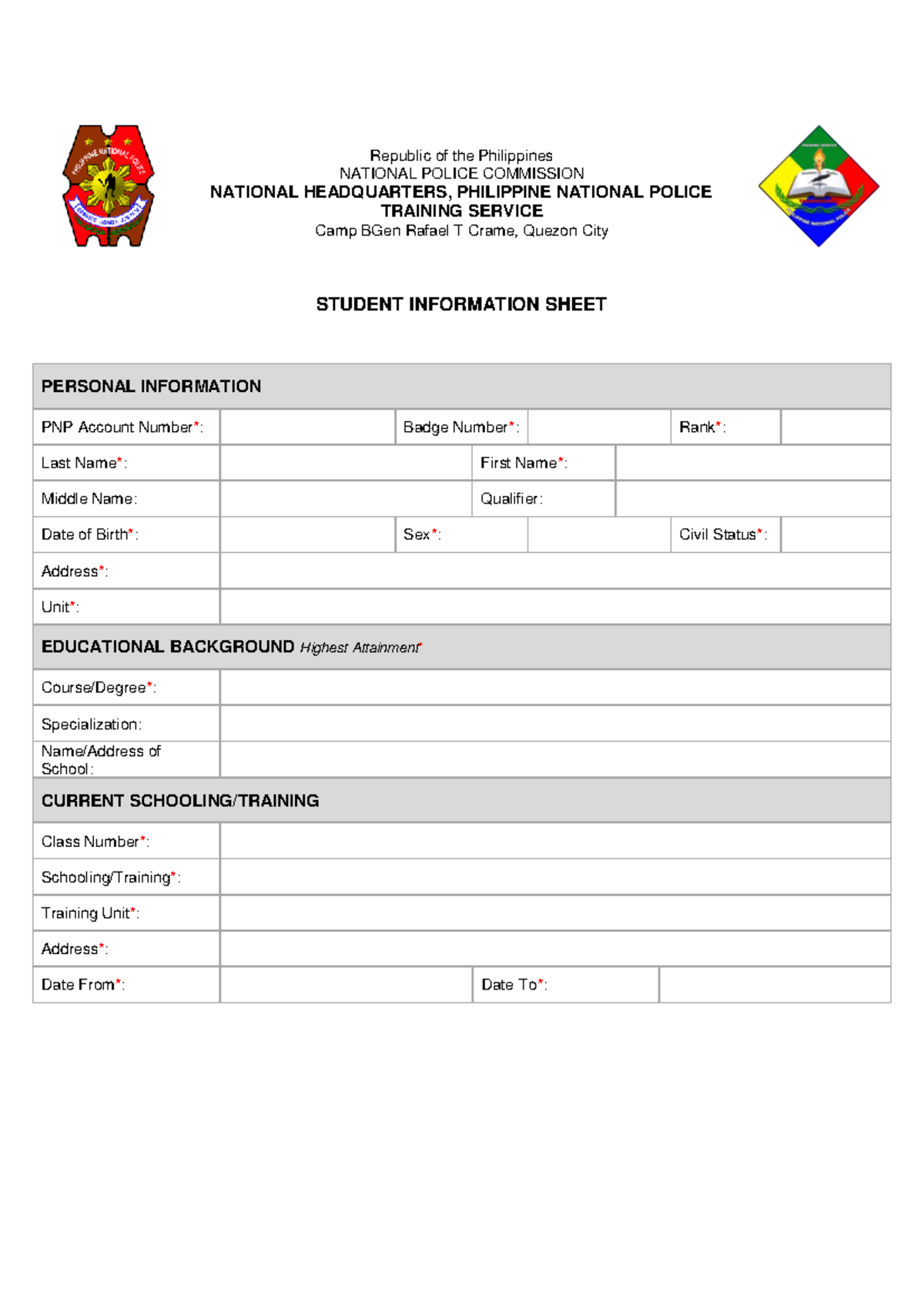 Student- Enrollment-FORM 1 - Republic of the Philippines NATIONAL ...
