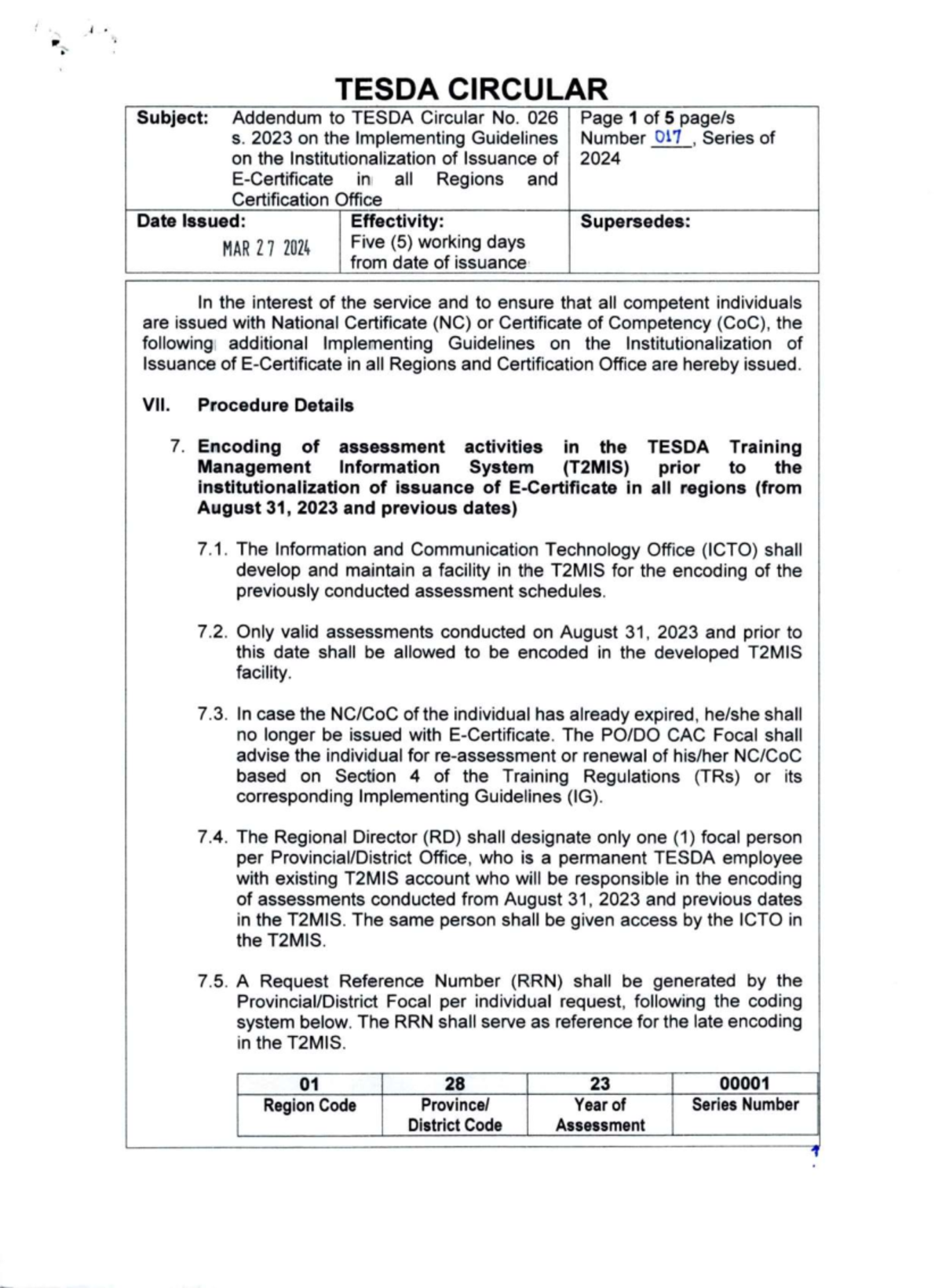 TESDA Circular No. 017 s. 2024: Guidelines for Issuance of Certificates ...