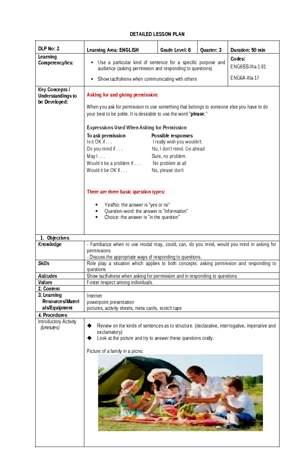 490097426 DLP No 2 - English Lesson Plan on Asking Permission - Studocu