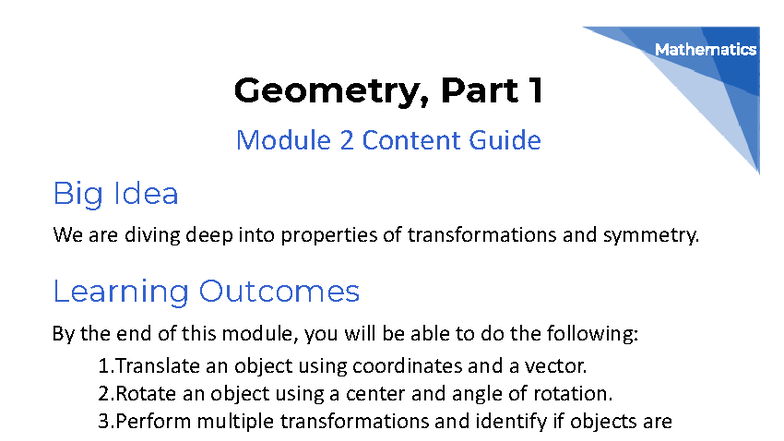 GEOM041 M2 Content Guide: Transformations & Symmetry Concepts - Studocu