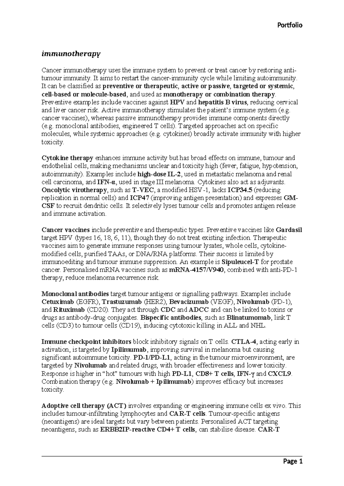 Immunotherapy (IMT) Lecture Notes: Cancer Treatment Overview - Studocu