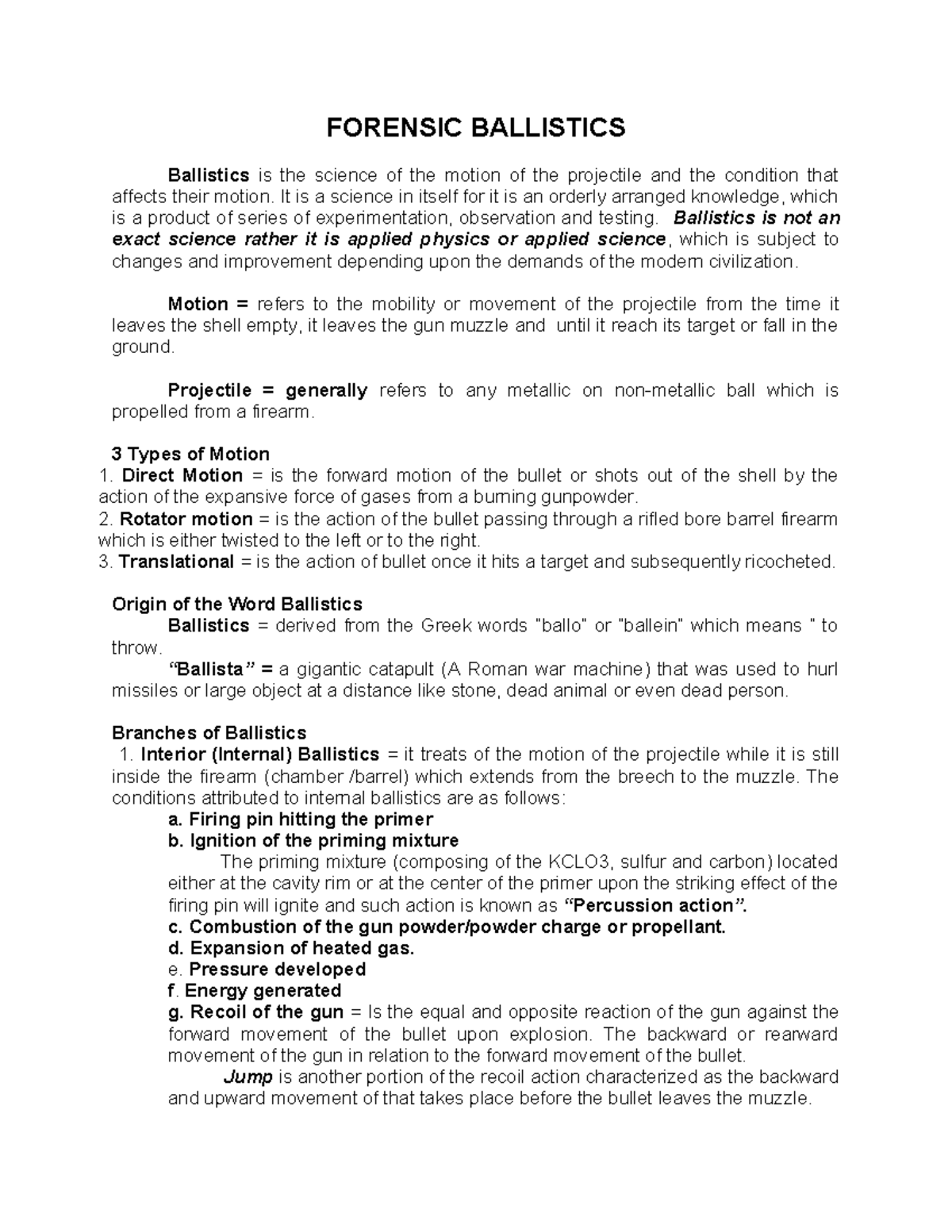 Forensic Ballistics Notes (Criminal Justice 101) - Study Guide - Studocu