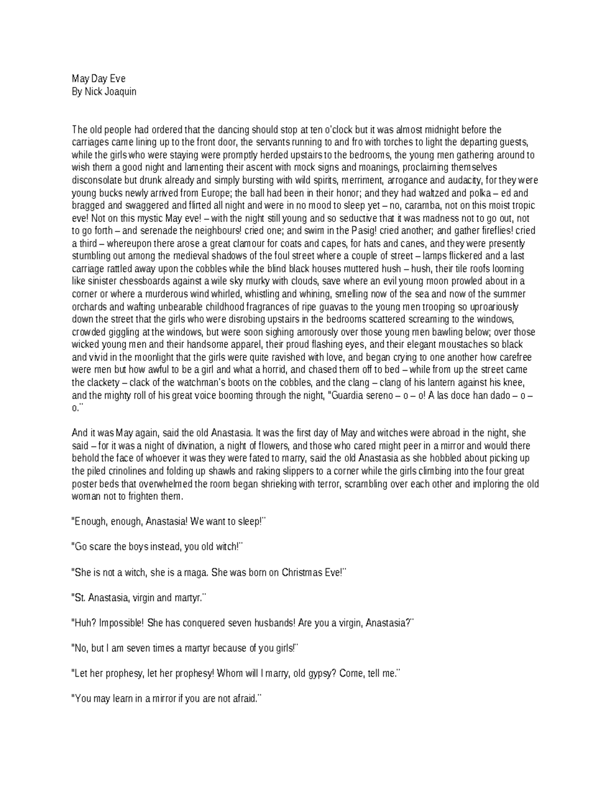 May Day Eve: A Short Story Analysis (Lit 101) - Studocu