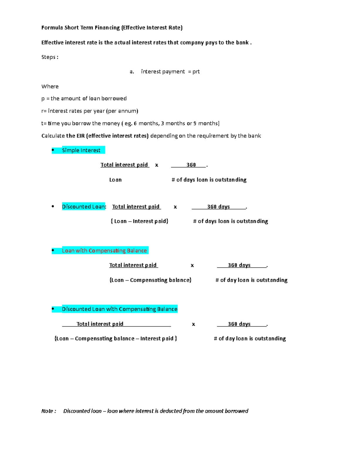 Formula for Effective Interest Rates in Short Term Financing - Studocu