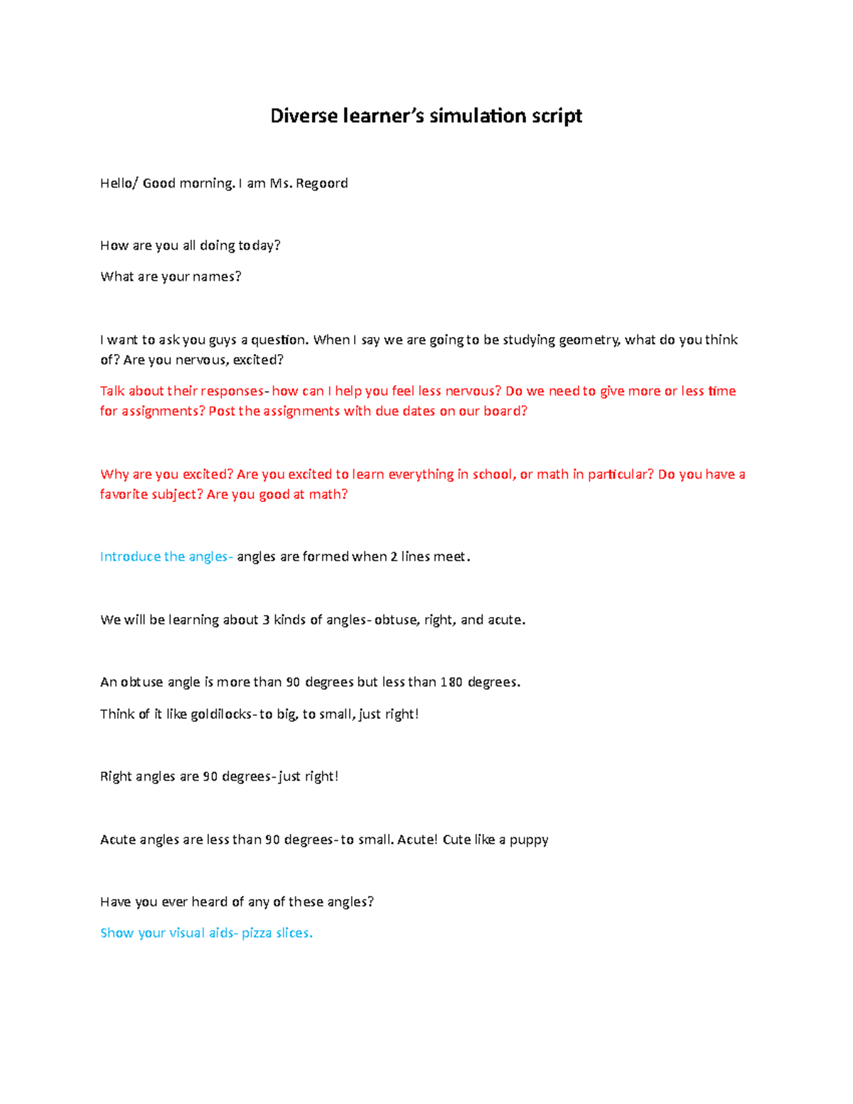 Simulation script - Diverse learner’s simulation script Hello/ Good ...