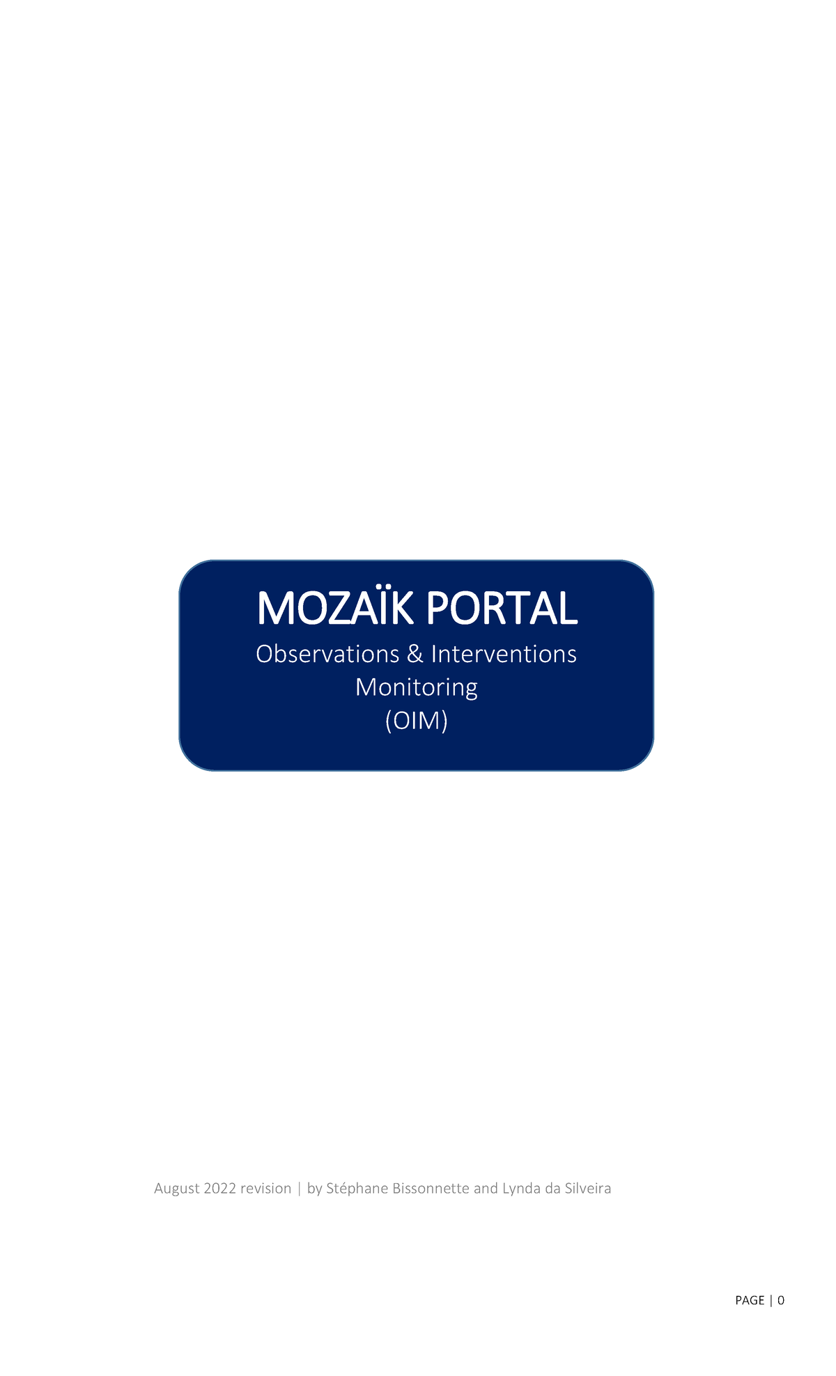 MOZAÏK PORTAL OIM Module: Observations & Interventions Guide - Studocu