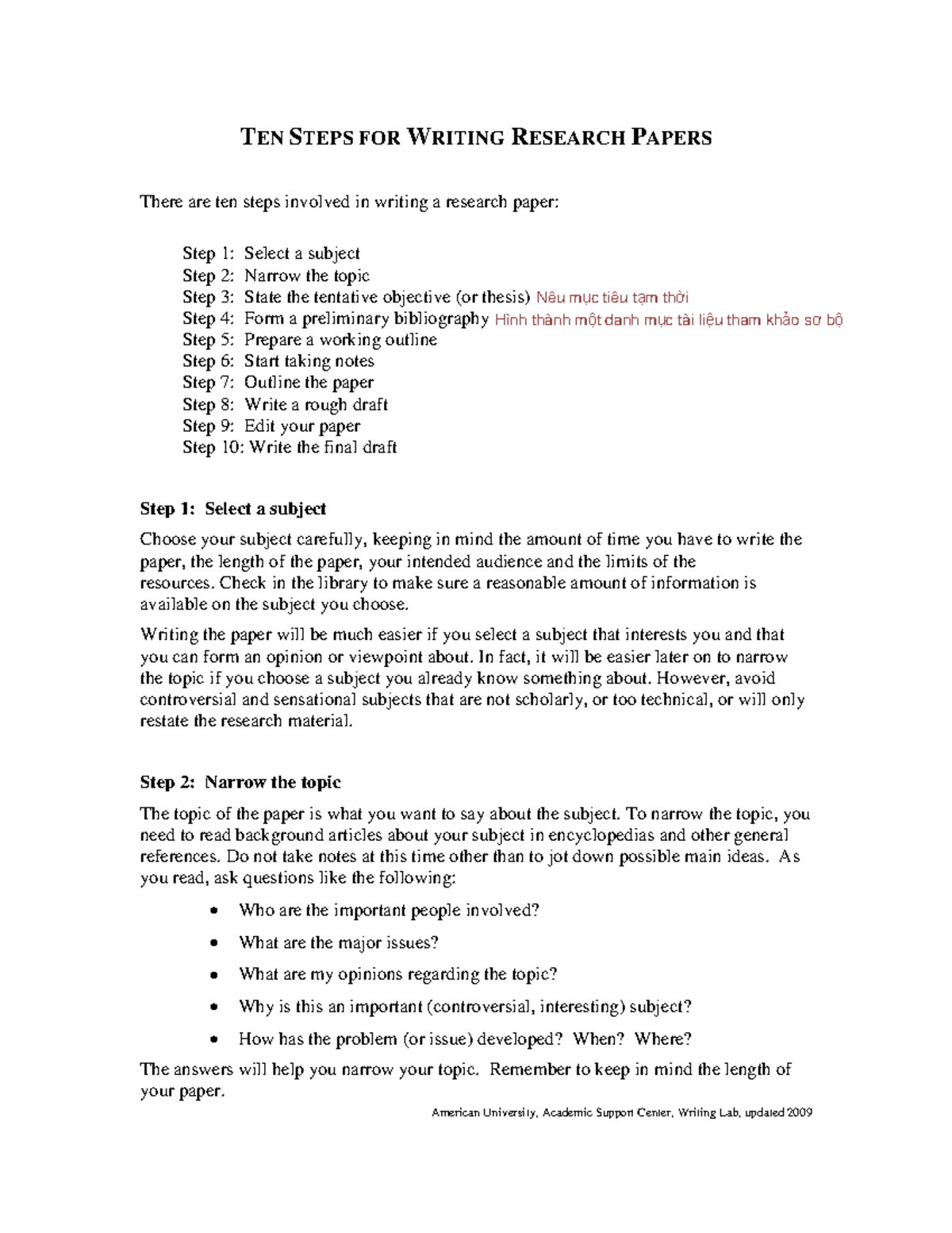 TEN STEPS TO WRITING RESEARCH PAPERS: A GUIDE FOR STUDENTS - Studocu