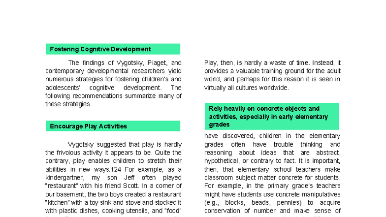 Cognitive Development Strategies: Insights from Vygotsky & Piaget - Studocu
