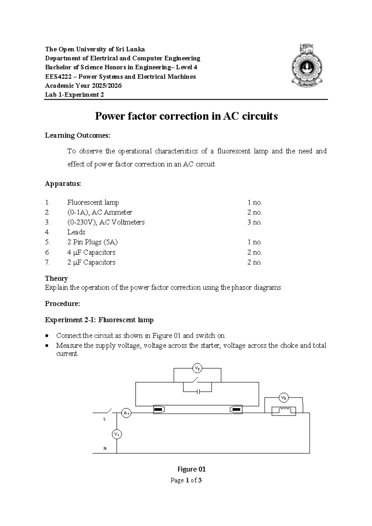 EES4222 Lab 1 - Power Factor Correction in AC Circuits - Studocu