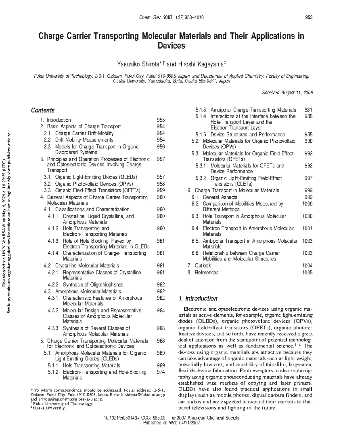 Charge Carrier Transporting Molecular Materials and Applications in ...
