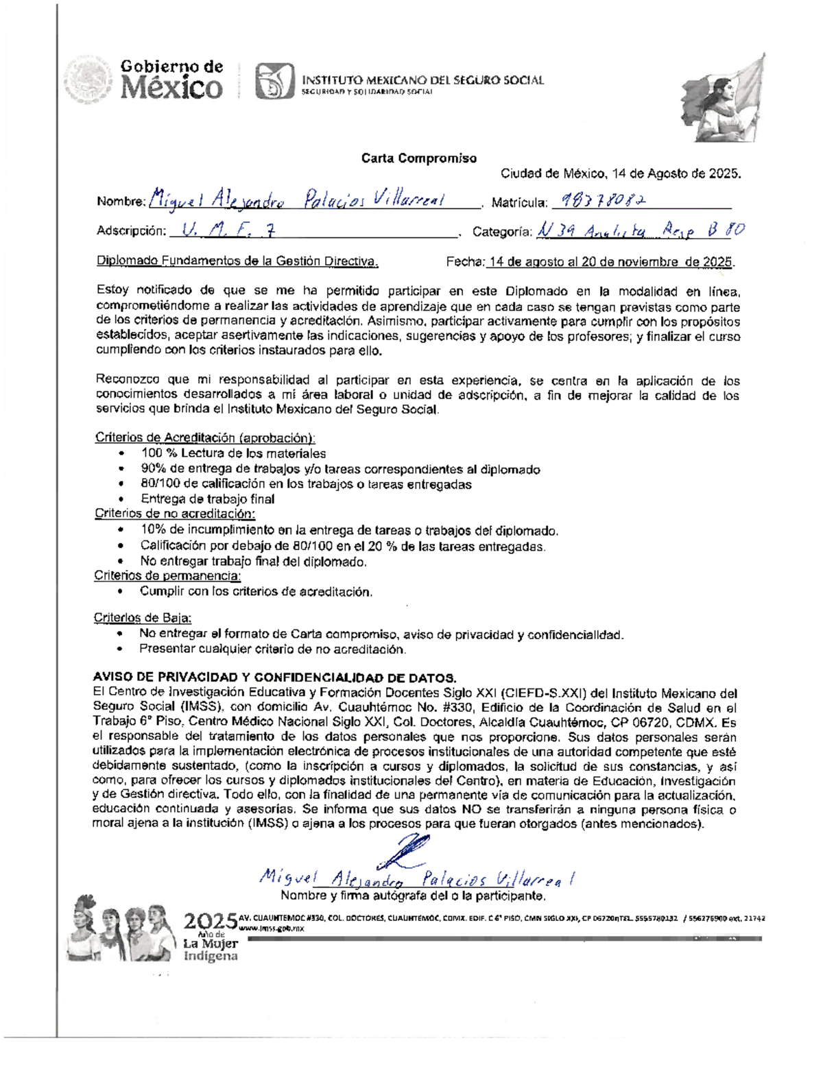 Carta Compromiso para Diplomado en Gestión Directiva - 98378082 - Studocu