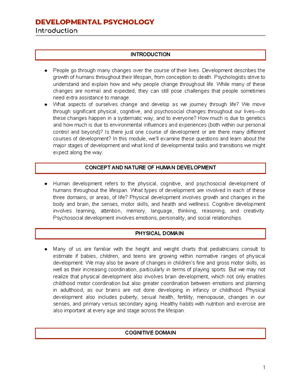 Module 1 Developmental Psychology - Introduction INTRODUCTION People go ...