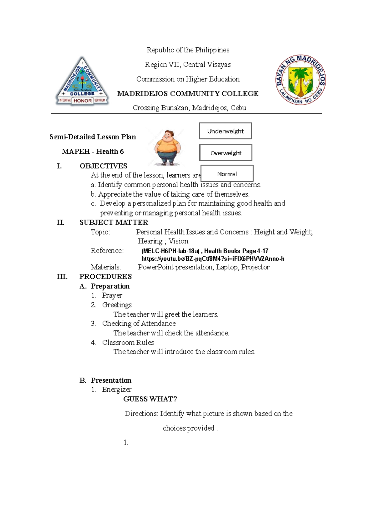 Semi-Detailed Lesson Plan on Personal Health Issues - MAPEH Health 6 ...