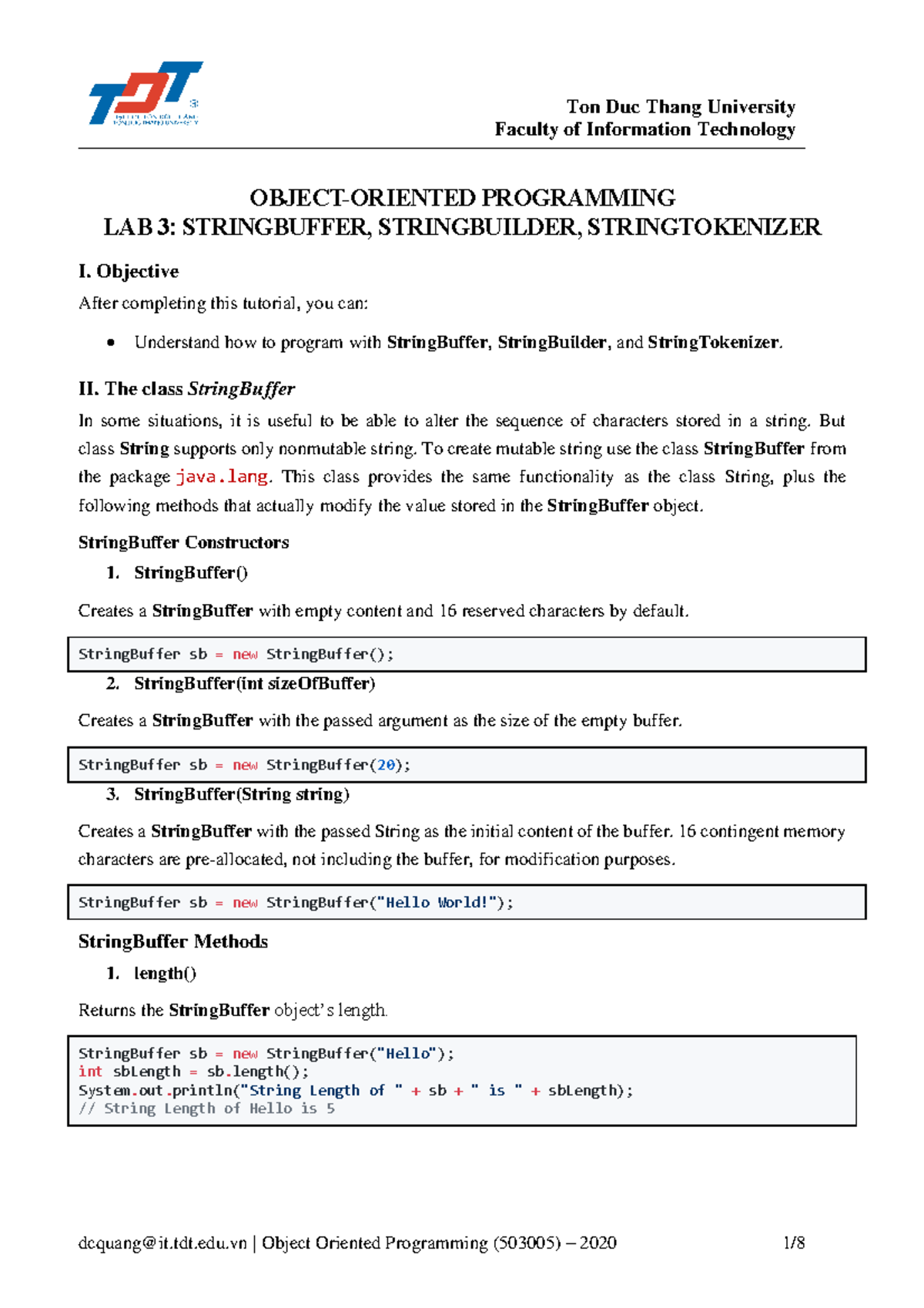 Lab 4 - Object-Oriented Programming: StringBuffer, StringBuilder, and Tokenization - Studocu