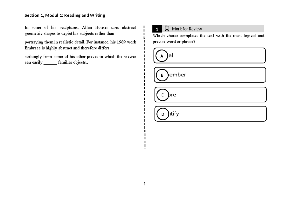 ĐỀ-MẪU-SAT: Section 1, Modul 1 - Reading and Writing Exercises - Studocu