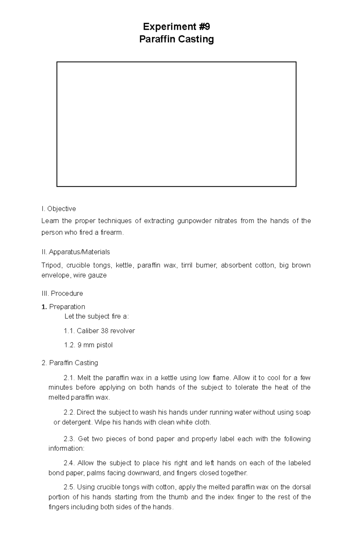 Forensic Chemistry Experiment 9: Paraffin Casting Techniques - Studocu