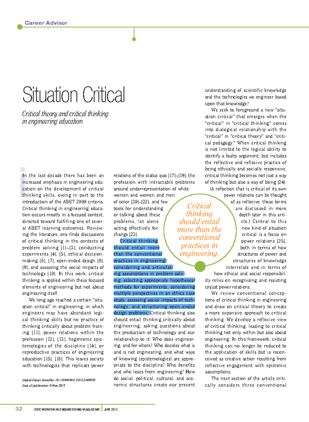 ENG 101: Critical Theory and Thinking in Engineering Education - Studocu