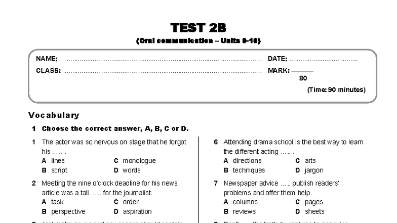 Legacy B2 Part 2 Oral Test 2B Vocabulary & Grammar Practice - Studocu