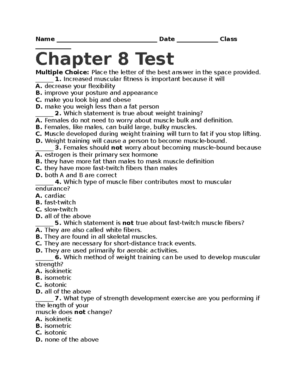 Ch8test 2 - I need help - Name __________________________________ Date ...