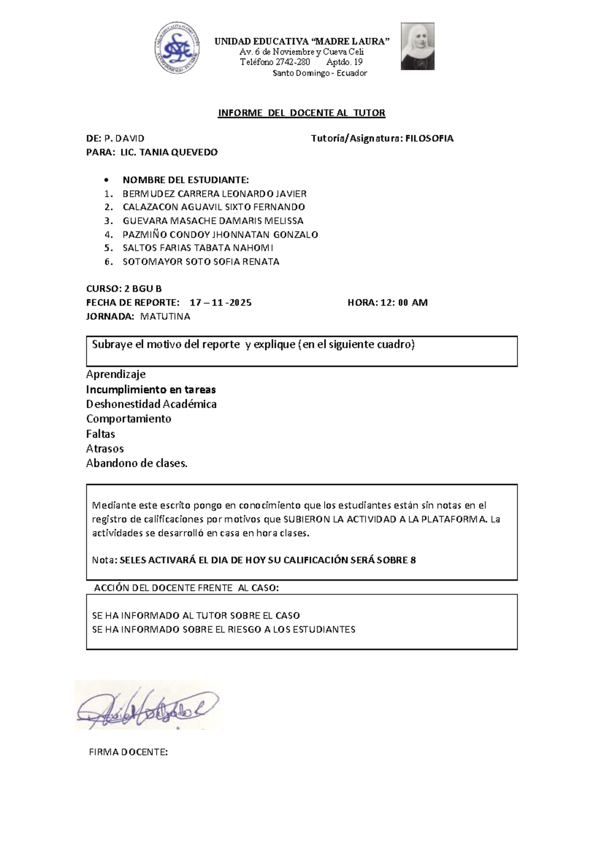 Informe al Tutor - 2 BGU B - 3er Trimestre 1 - Studocu