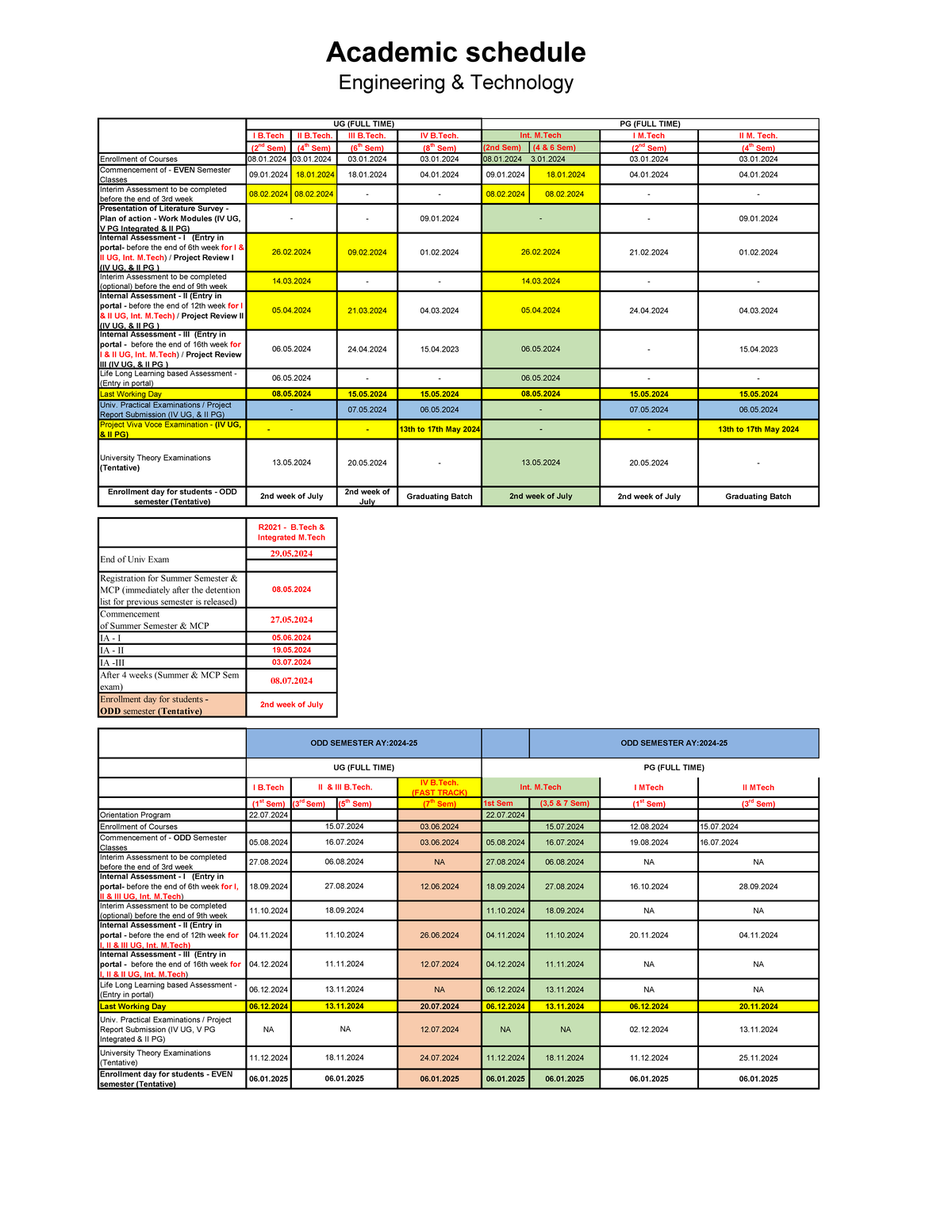 Academic calendar academic year 2023 2024 ent - I B II B. III B. IV B ...