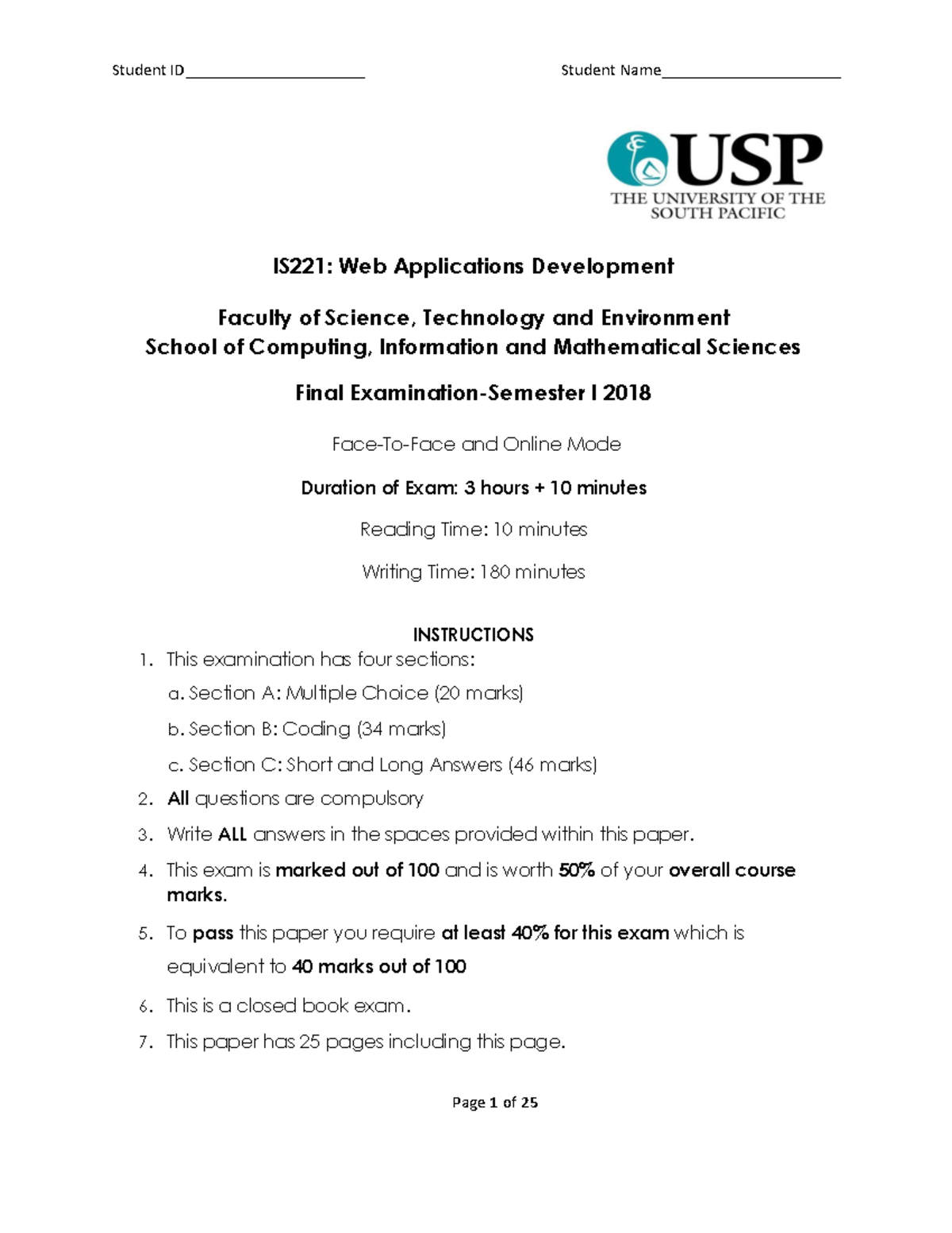 IS221 S1 2018 Final Exam Sample Solution - IS221: Web Applications ...