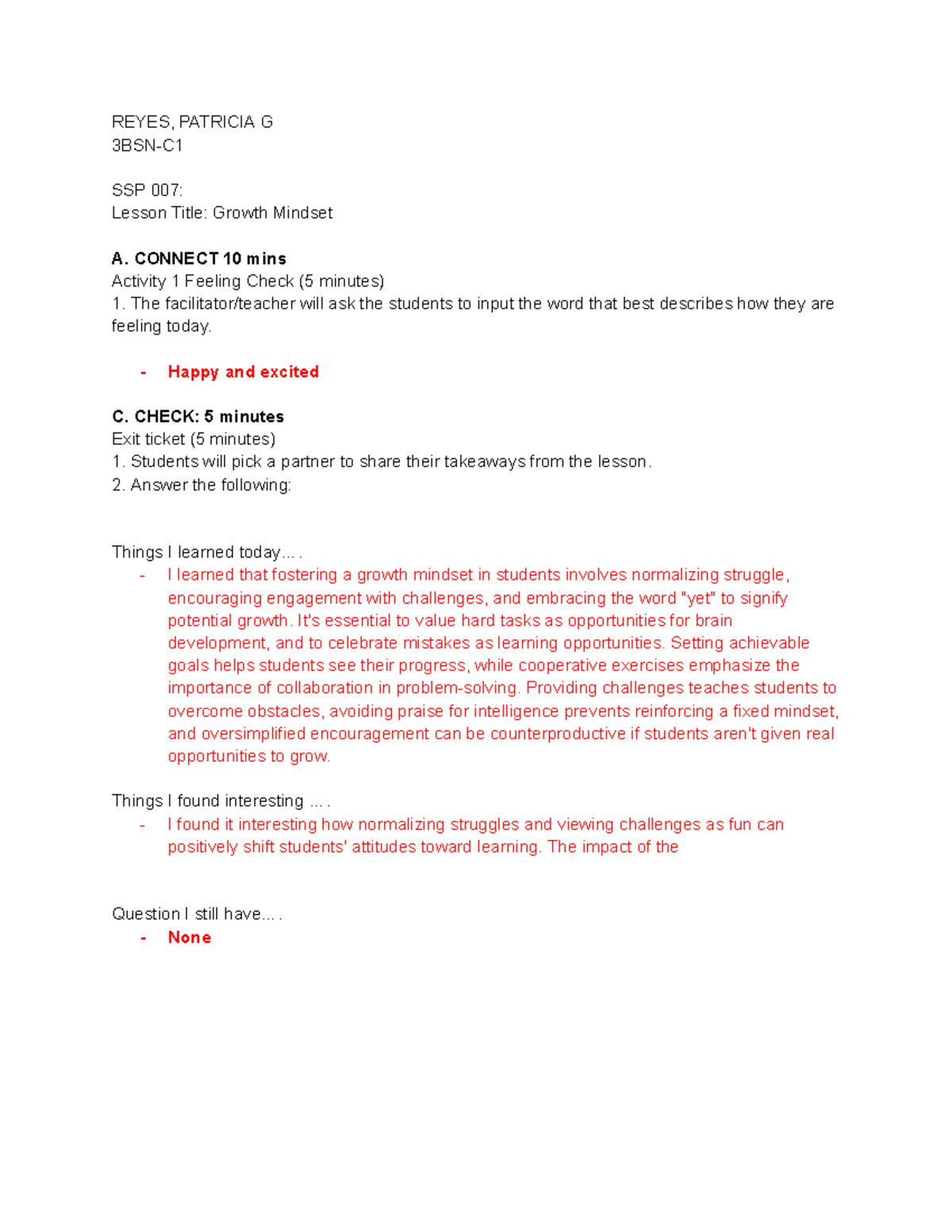 Growth Mindset + Study Skills - REYES, PATRICIA G 3BSN-C SSP 007 ...