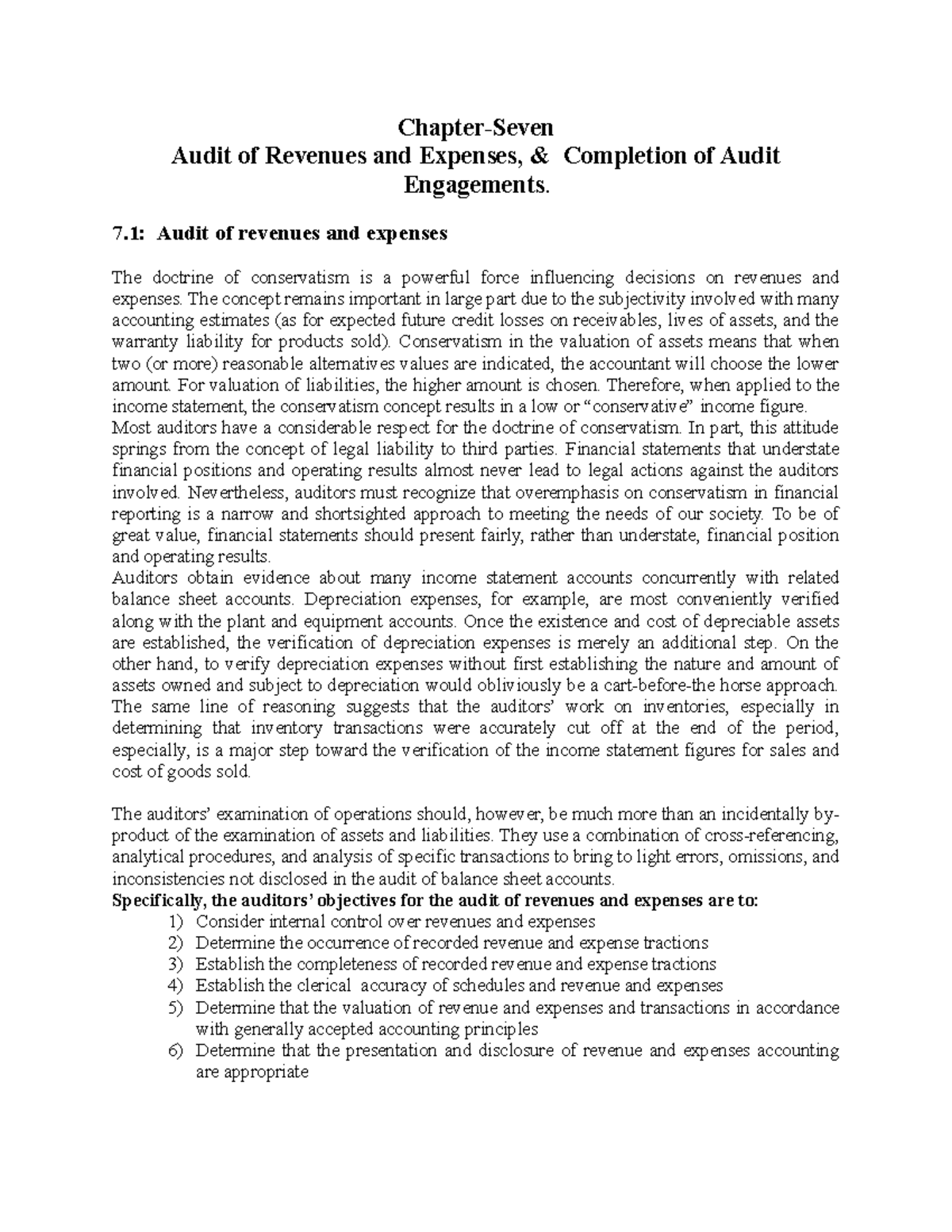Auditing 2 - Chapter 7: Revenue & Expense Audit and Completion - Studocu
