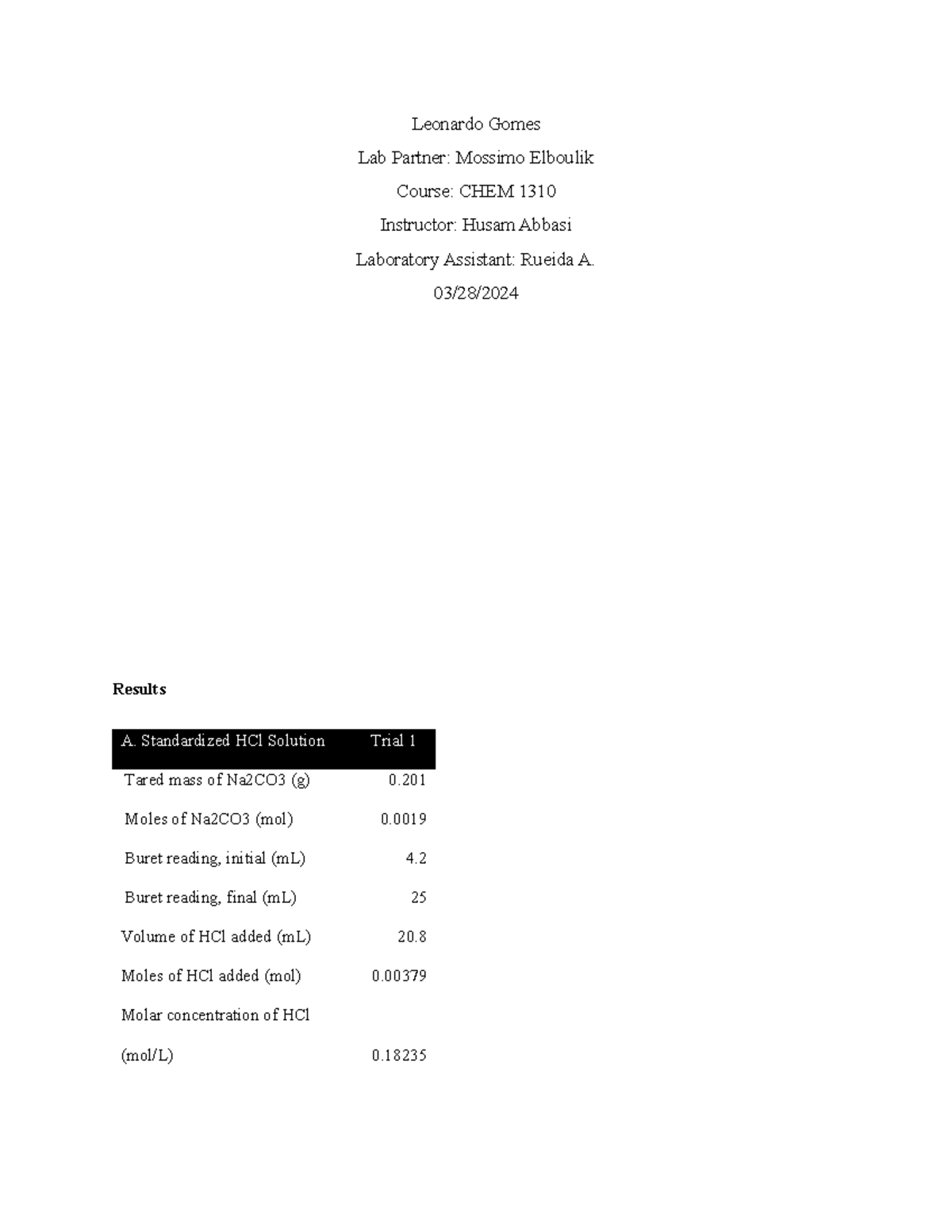 Exp Gibbs Free Energy - lab rport - Leonardo Gomes Lab Partner: Mossimo ...