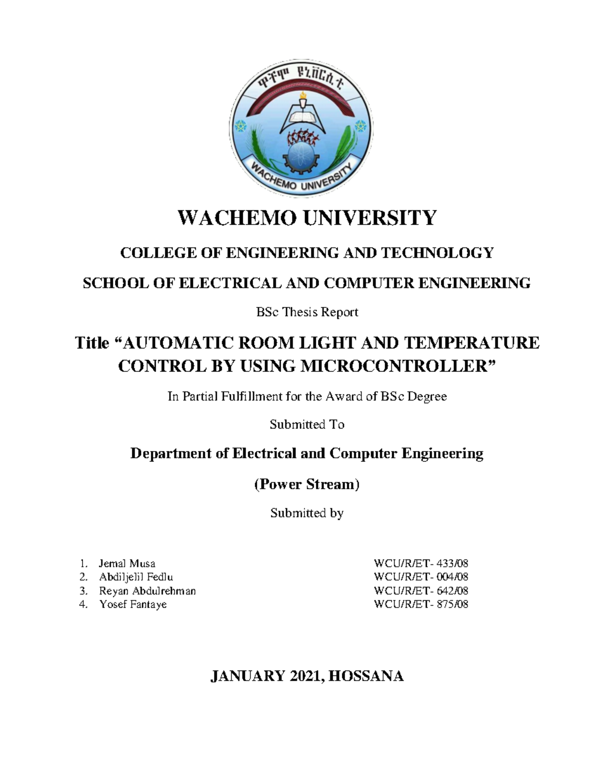 Automatic Room Light & Temp Control Project - BSc Thesis Report - Studocu