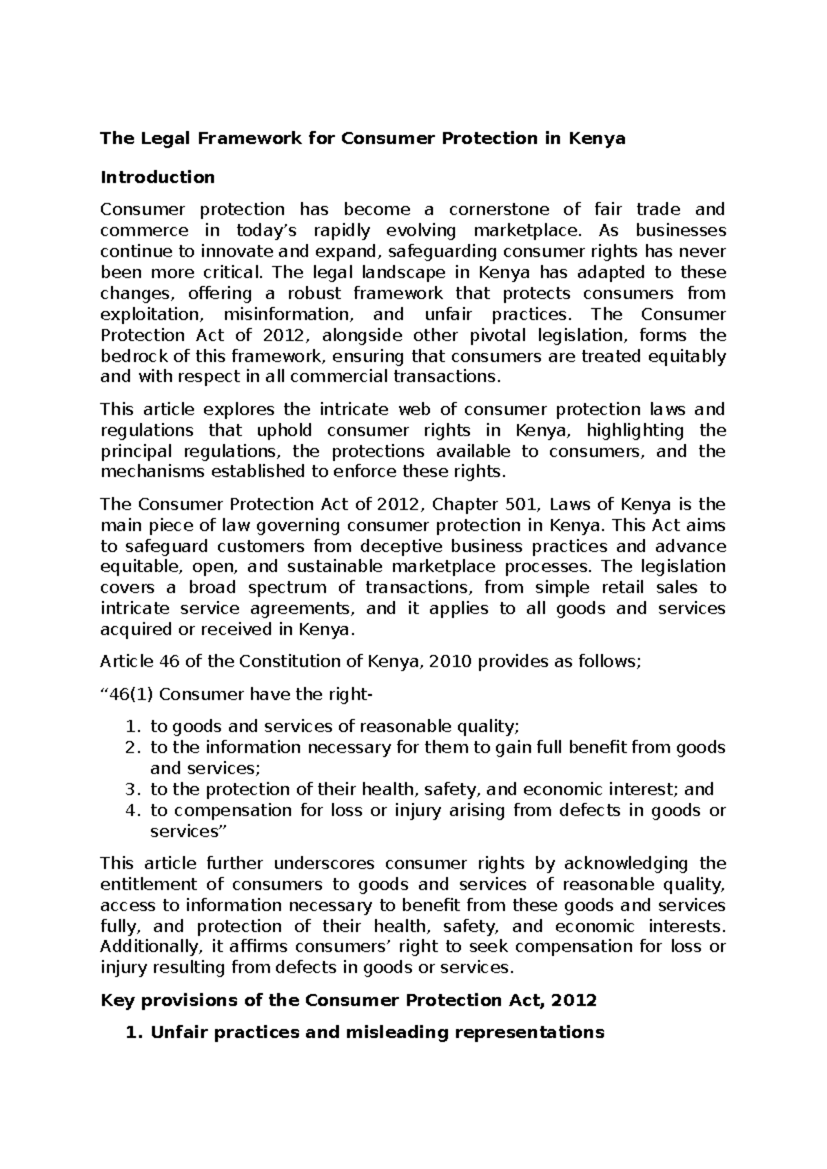 The Legal Framework for Consumer Protection in Kenya - The Legal ...