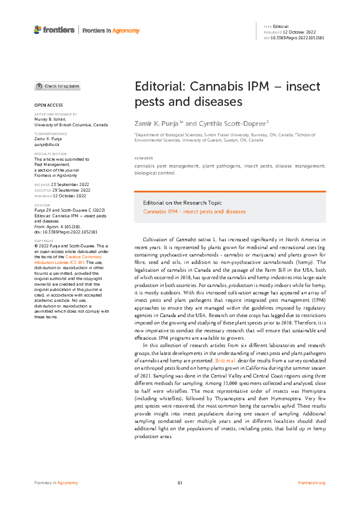 Editorial: Cannabis IPM Insect Pests & Diseases - Fagro-04-1052181 ...