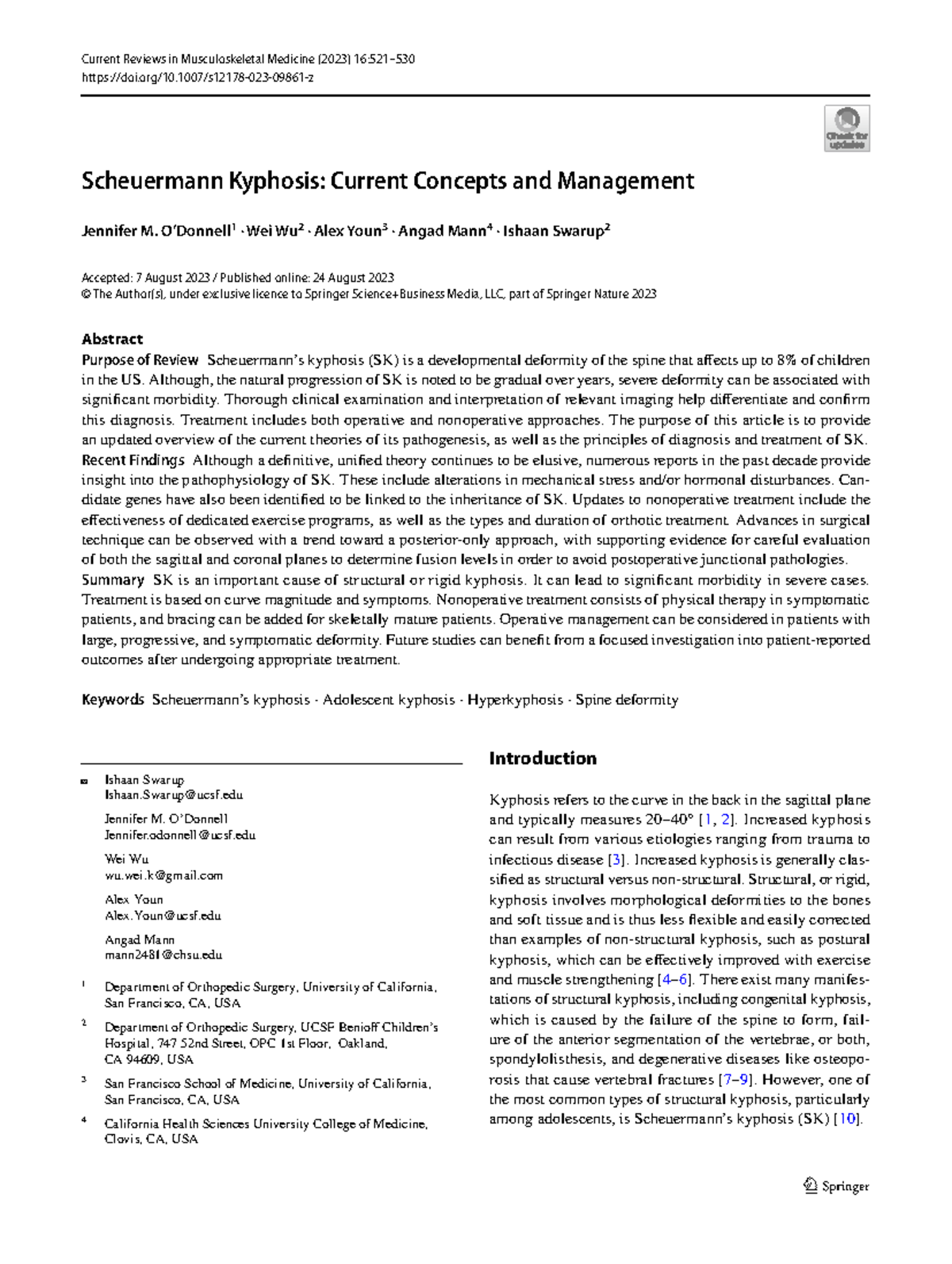 Current Concepts and Management of Scheuermann Kyphosis (SK) - Studocu