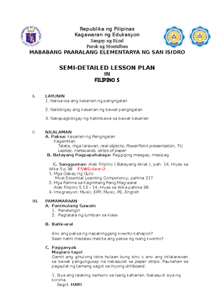 4a Lesson Plan - SEMI-DETAILED LESSON PLAN IN ENGLISH LANGUAGE (4As FORMAT) I. OBJECTIVES At the ...