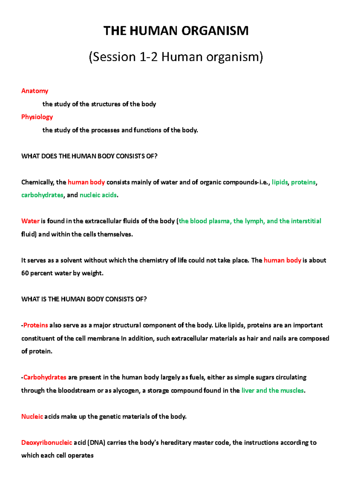 Anaphy notes for exam session 123478 - THE HUMAN ORGANISM (Session 1-2 ...