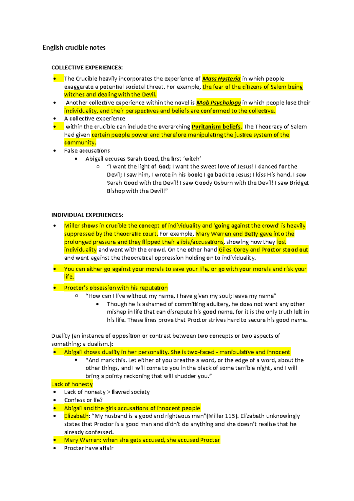 The Crucible Analysis Notes: Collective vs. Individual Experiences ...