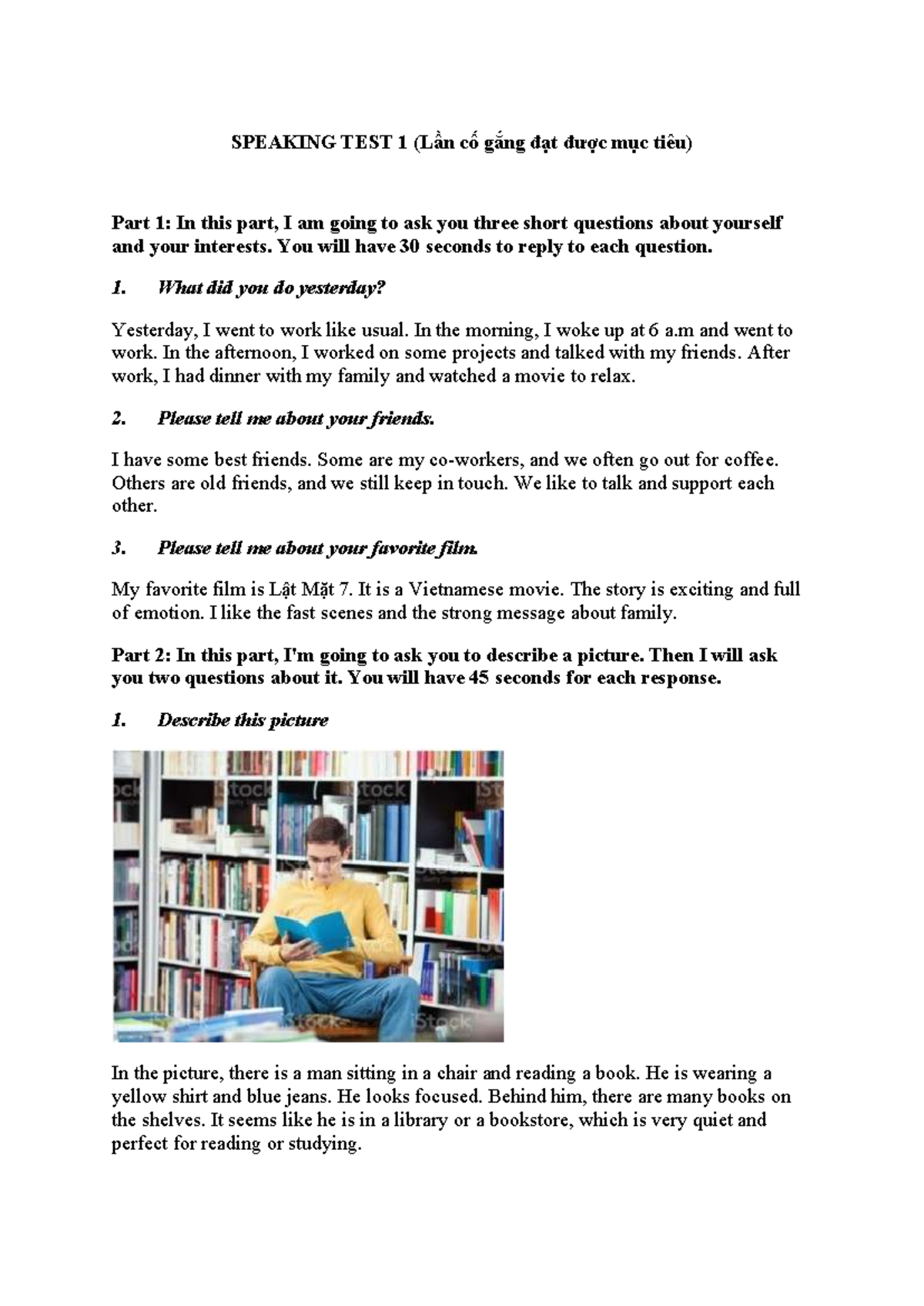 SPEAKING TEST 1 (Spt01) - Achieving Goals and Interests - Studocu