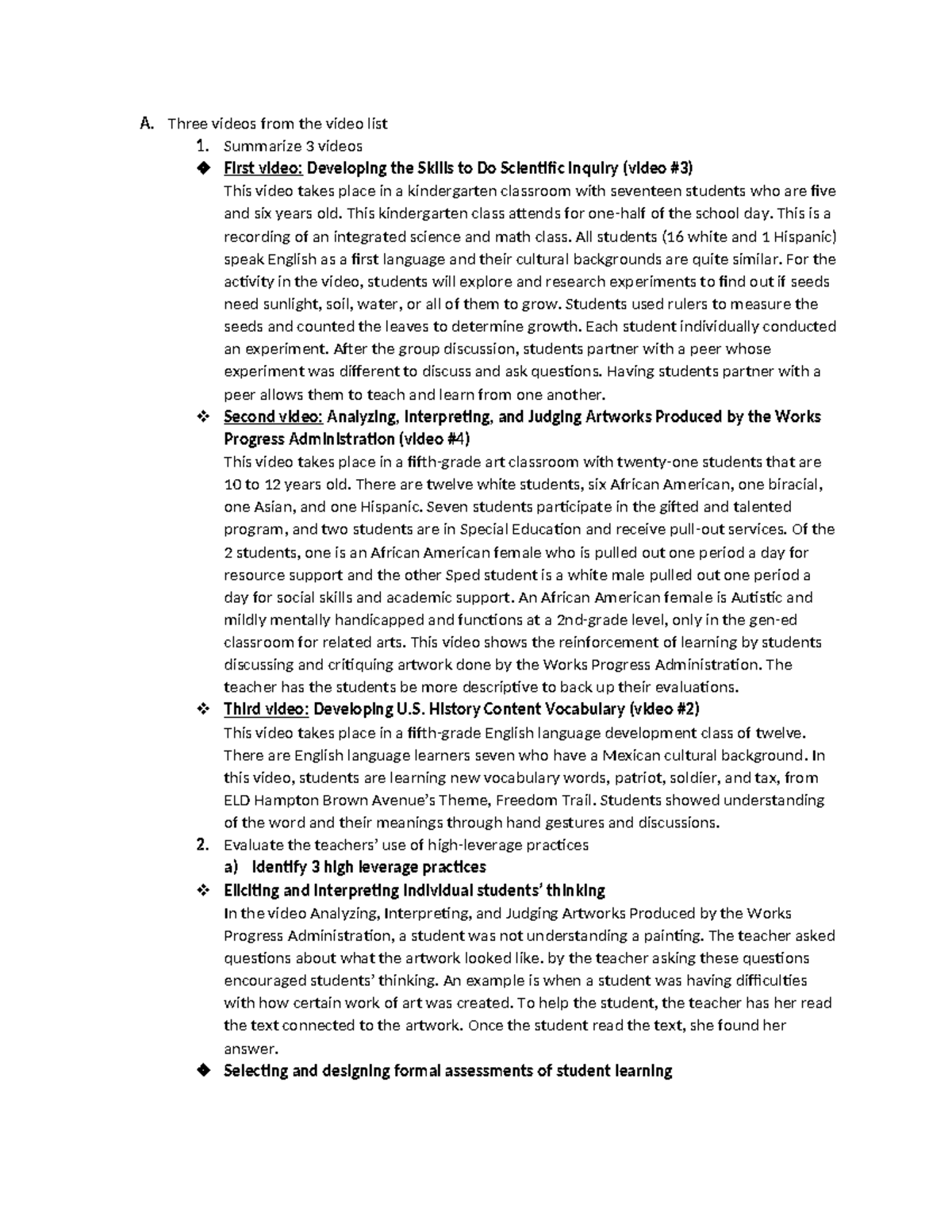 DIM3 Task 3 - Video Summaries and Instructional Practices Analysis - Studocu