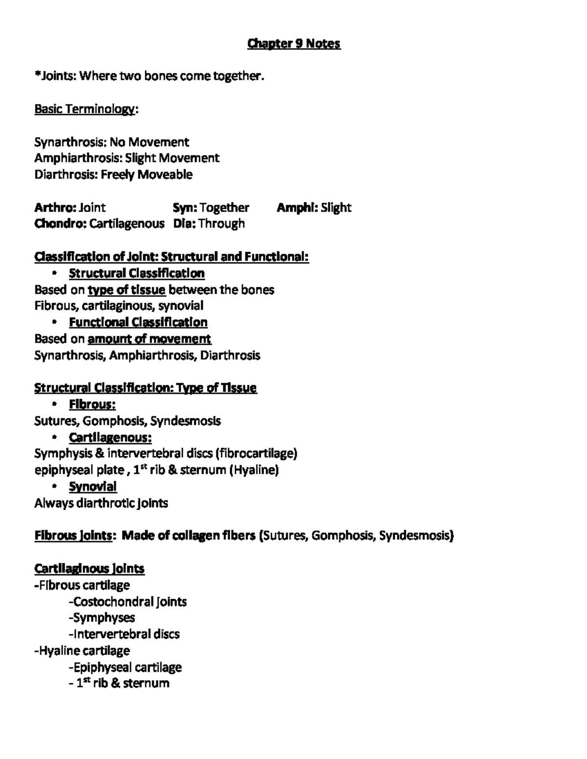 Ch 9 lecture - ch 9 - Chapter 9 Notes Where two bones come together ...