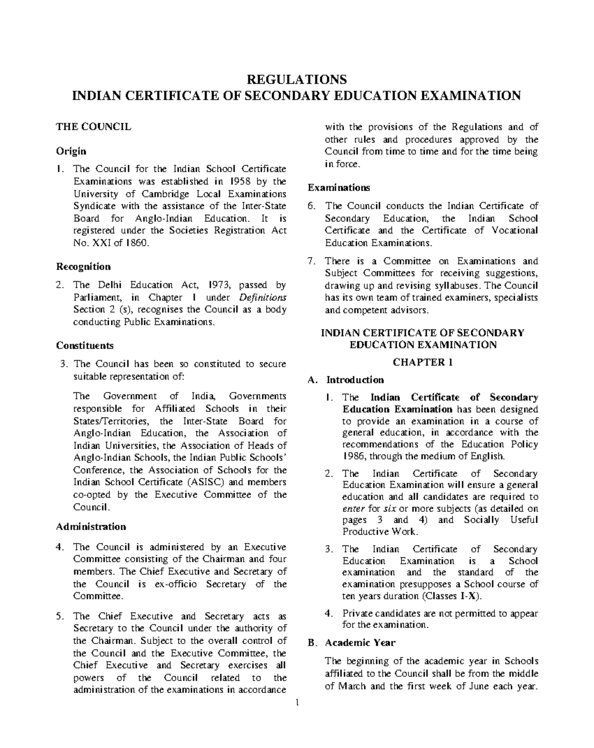 ICSE Regulations: Guidelines for the Indian Certificate of Secondary ...