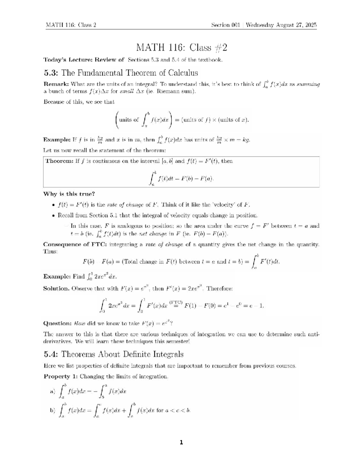MATH 116: Lecture Notes on Fundamental Theorem of Calculus - Studocu