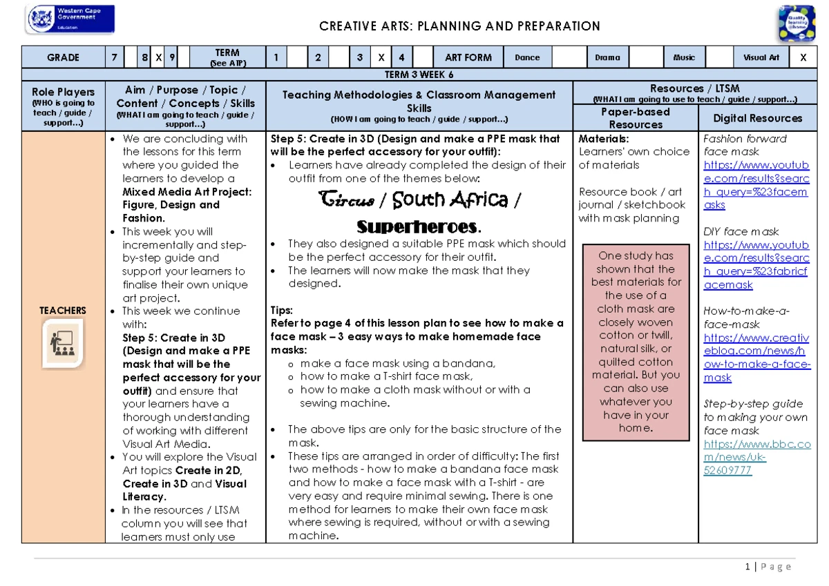 Lesson Plan: Gr 7 Creative Arts Drama T3 W3 - Developing Dramatic ...