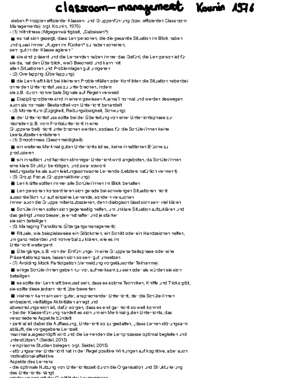 Effizientes Classroom Management: Sieben Prinzipien nach Kounin (1976 ...