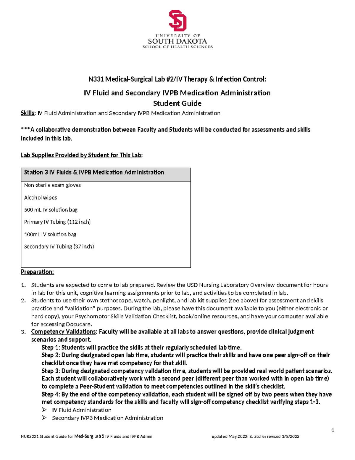 N331 Med Surg Lab 2: IV Fluid & IVPB Admin Student Guide F23 - Studocu