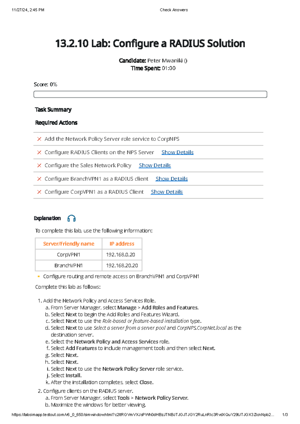 13.2.10 - Lab Configure a Radius Solution - 13.2 Lab: Con gure a RADIUS ...