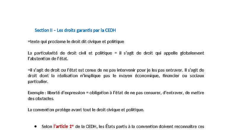Cours 5: Les droits civiques et politiques selon la CEDH - Studocu