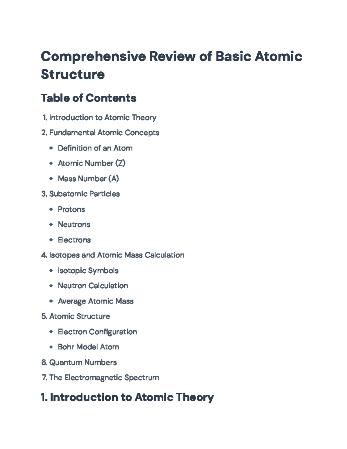 Comprehensive Review of Atomic Structure and Fundamental Concepts ...
