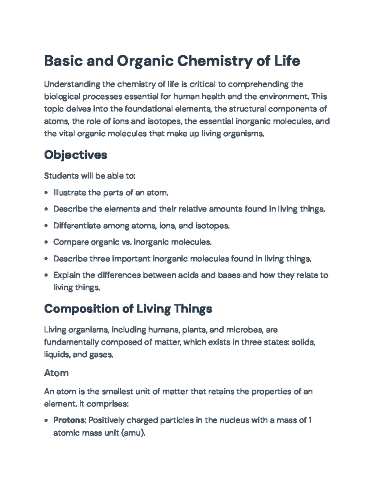 Basic and Organic Chemistry of Life: Foundations for Biology and Health ...